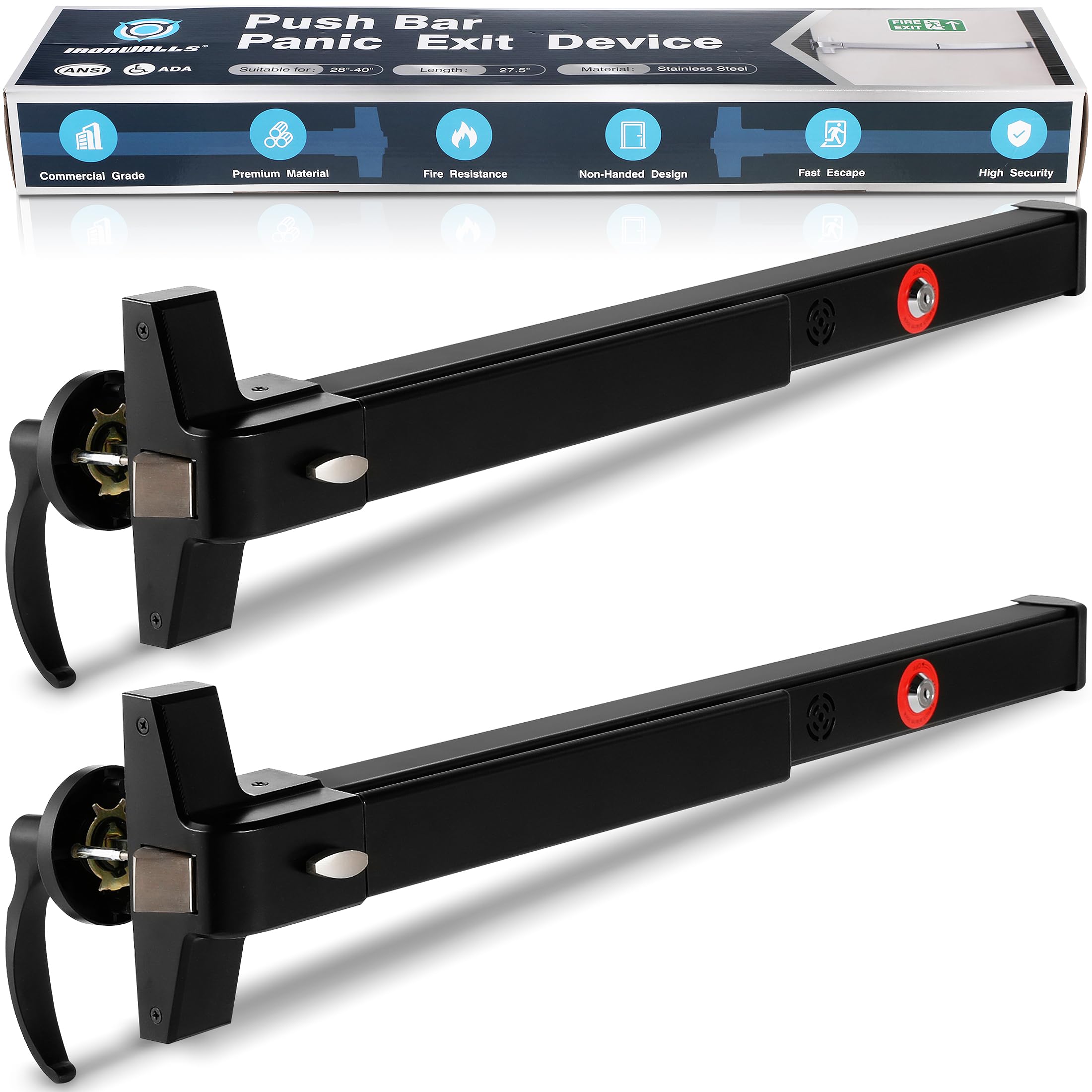 IRONWALLS 2-Pack Commercial Exit Device Panic Bar with Alarm 27.5 ...