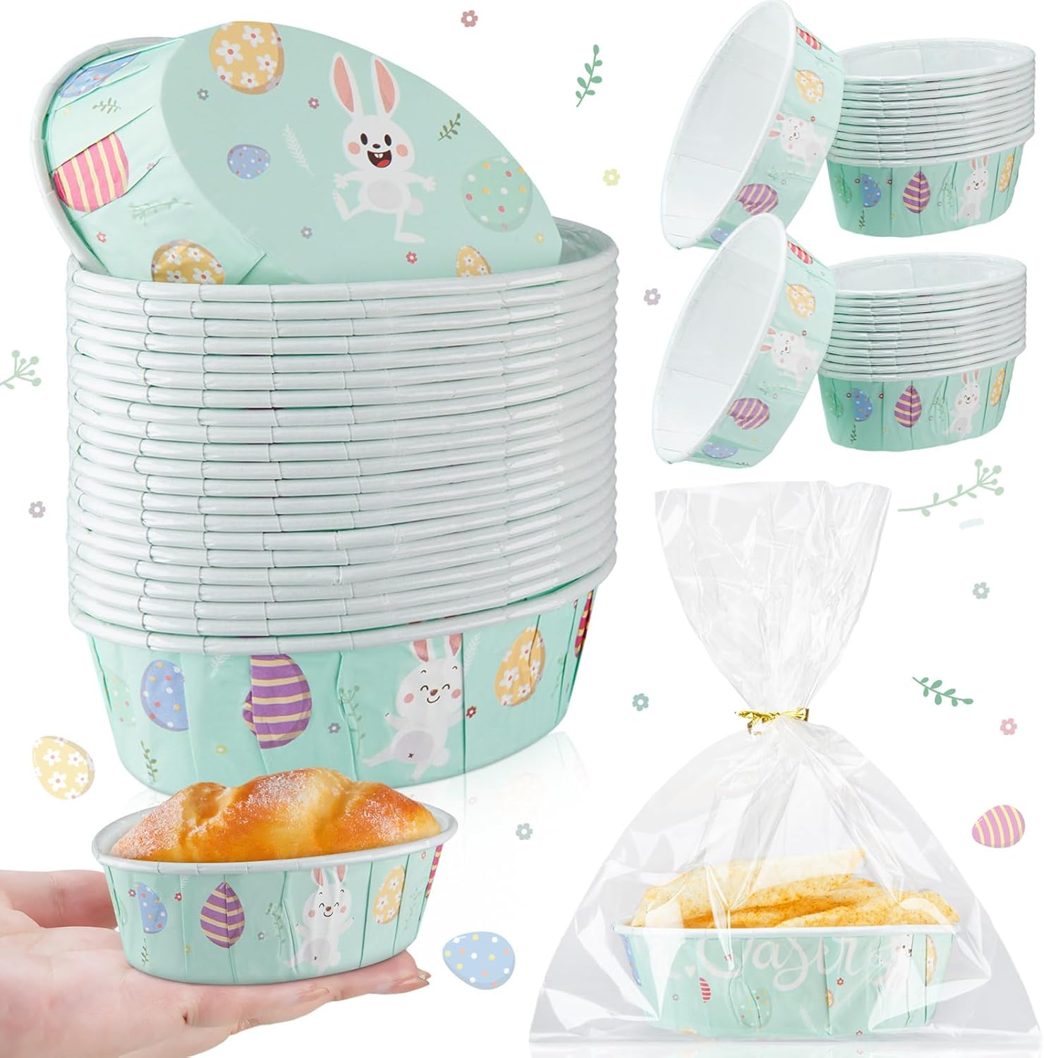 Amazon.com: FillTouch 25 Pcs Easter Bunny Paper Loaf Pans 3 x 2 x 1.1 ...