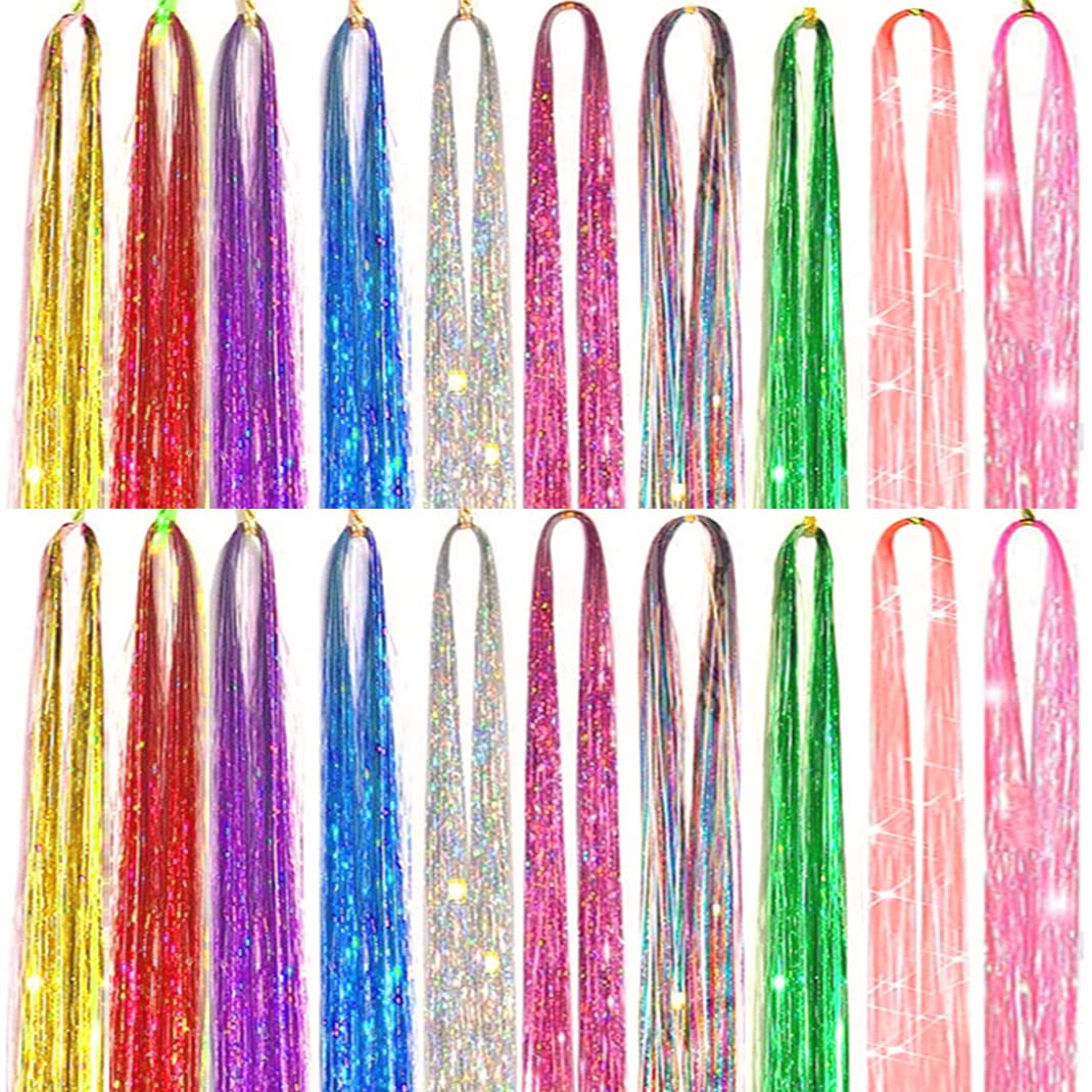 Amazon.com : 20 Packs 43 Inch Tinsel Hair Extensions 10 Colors 2 Pack ...