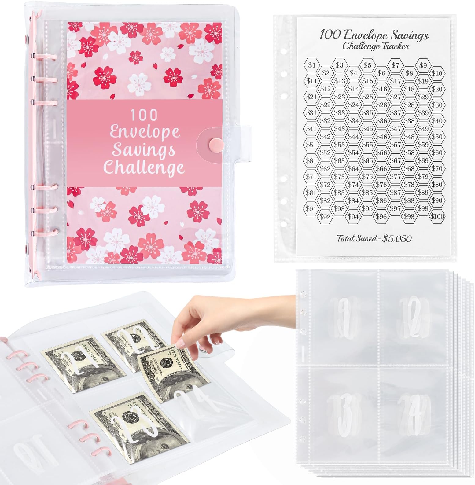 Amazon.com : 100 Envelopes Money Saving Challenge Binder A5 Budget ...
