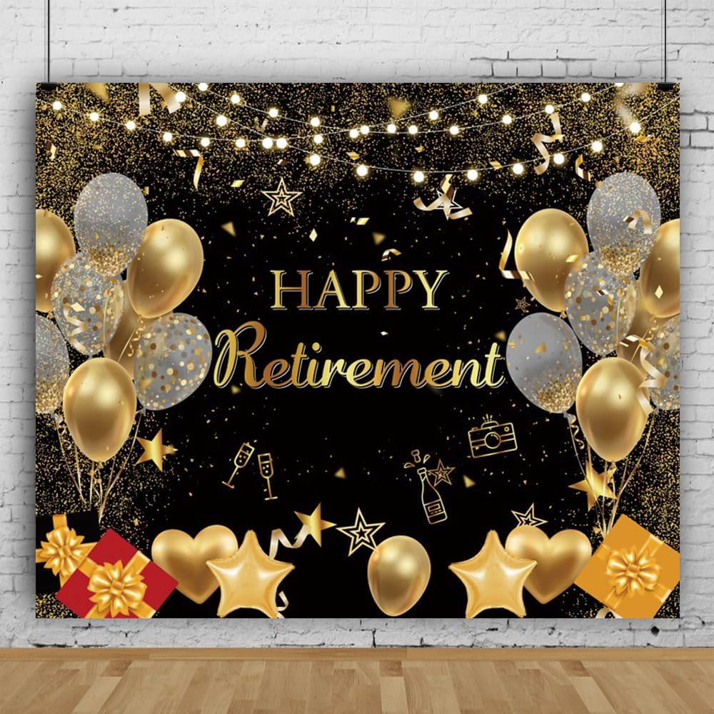 Amazon.com : Leowefowa Retirement Photography Backdrop 10x8ft Gold ...