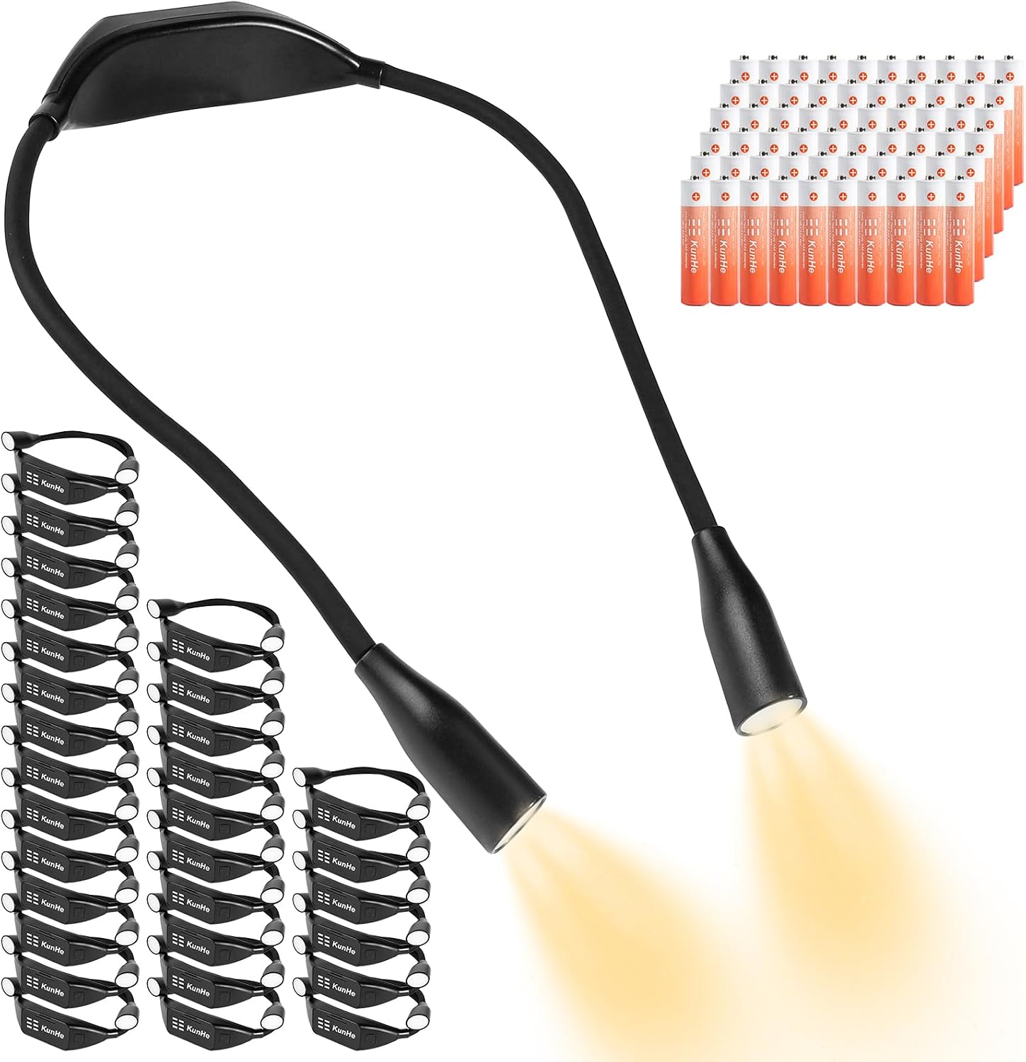 KunHe 30 Pack Neck Light 2 AAA Batteries Powered 3 Colors and 9 ...