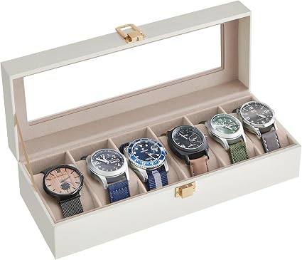 SONGMICS Watch Box with 6 Slots, Watch Case with Glass Lid, Watch ...