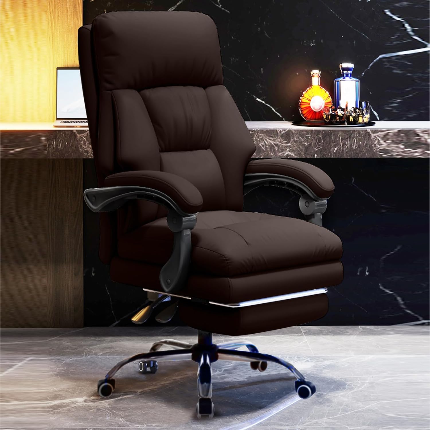 Amazon.co.jp: Office Chair, Leather Office Chair, 360 Degree Rotation ...