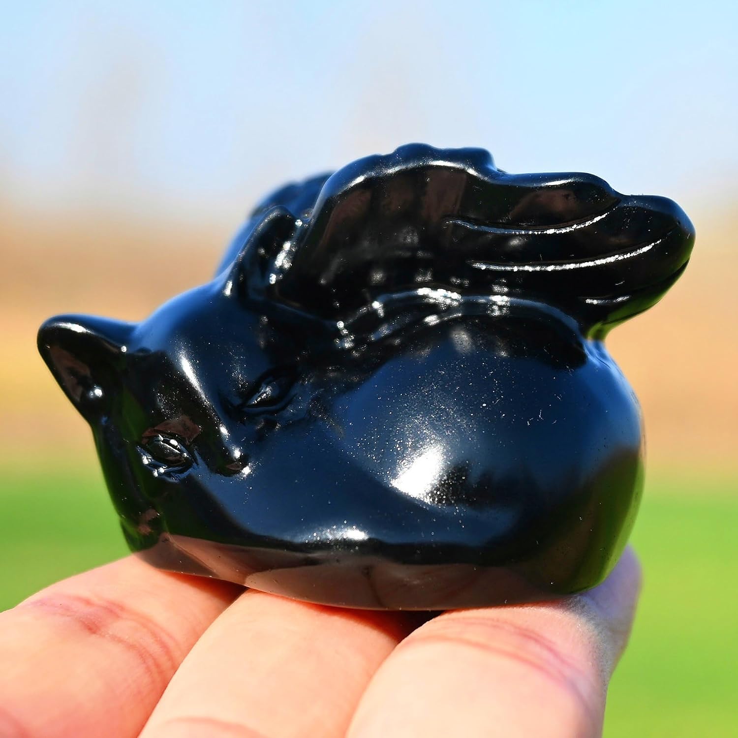 Amazon.com: Mentengems 2.1" Obsidian Angel Cat Statue Hand Carved Reiki ...