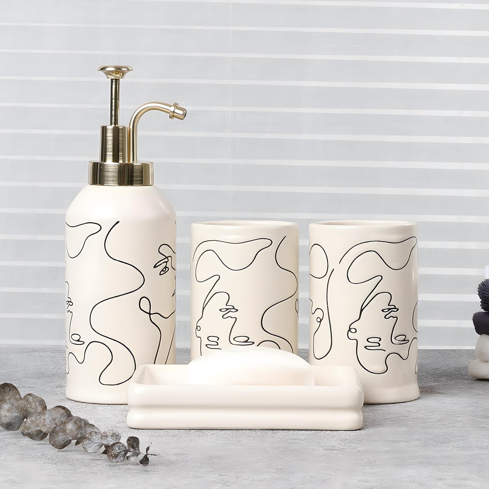 Amazon.com: Santentre 4 Piece Ceramic Bathroom Accessory Set, Artistic ...