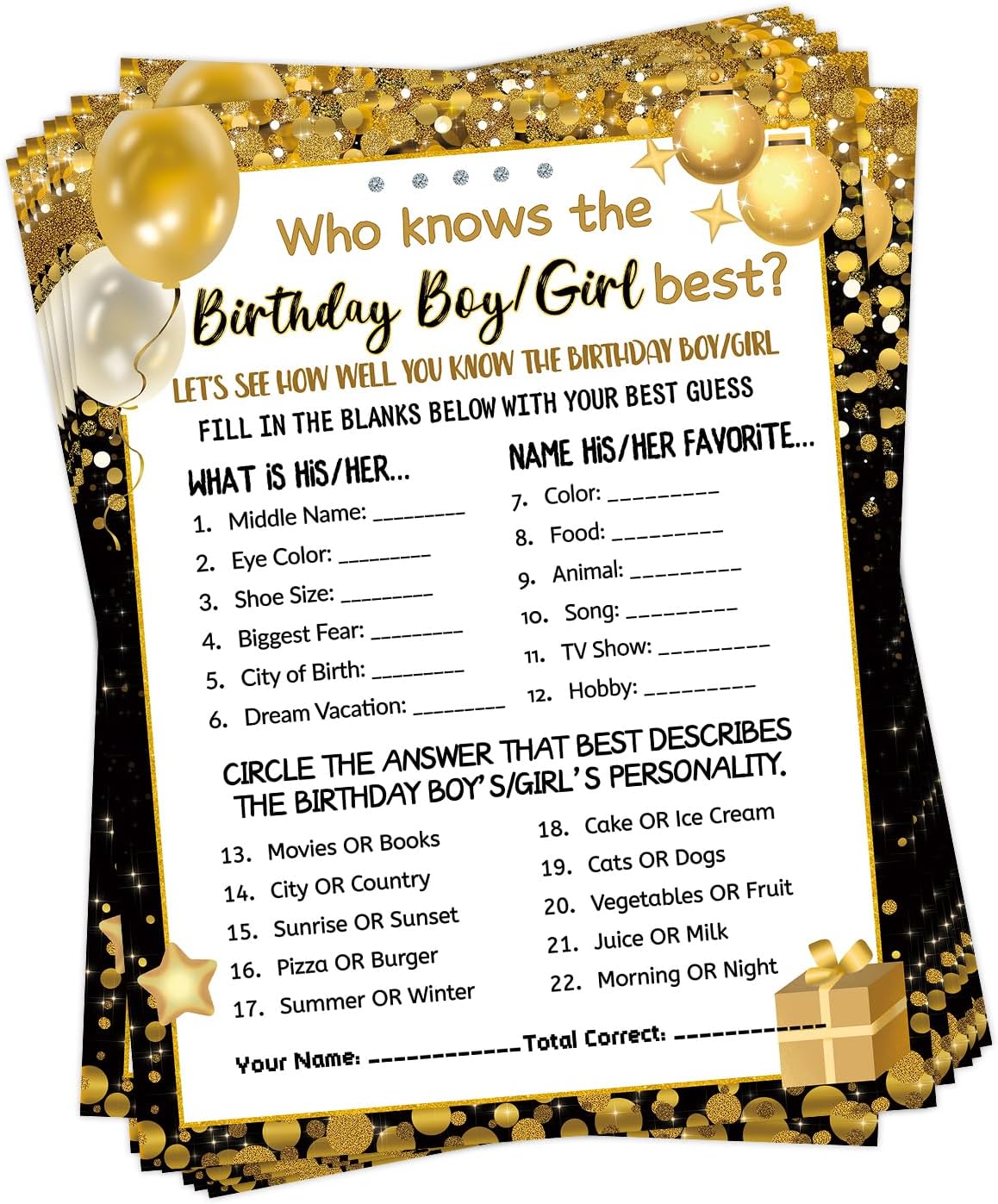 HOMANGA Who Knows The Birthday Boy Girl Best, Birthday Game Cards for ...
