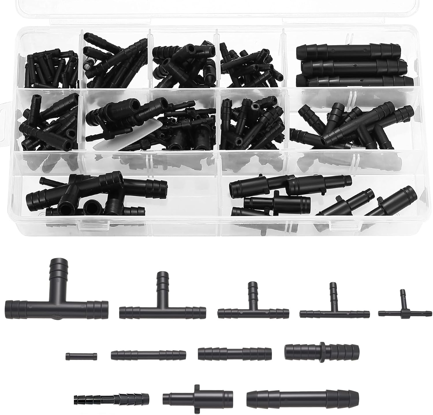 113 Pcs Plastic Hose Pipe Tube Straight Connectors and T-Shaped Plastic ...