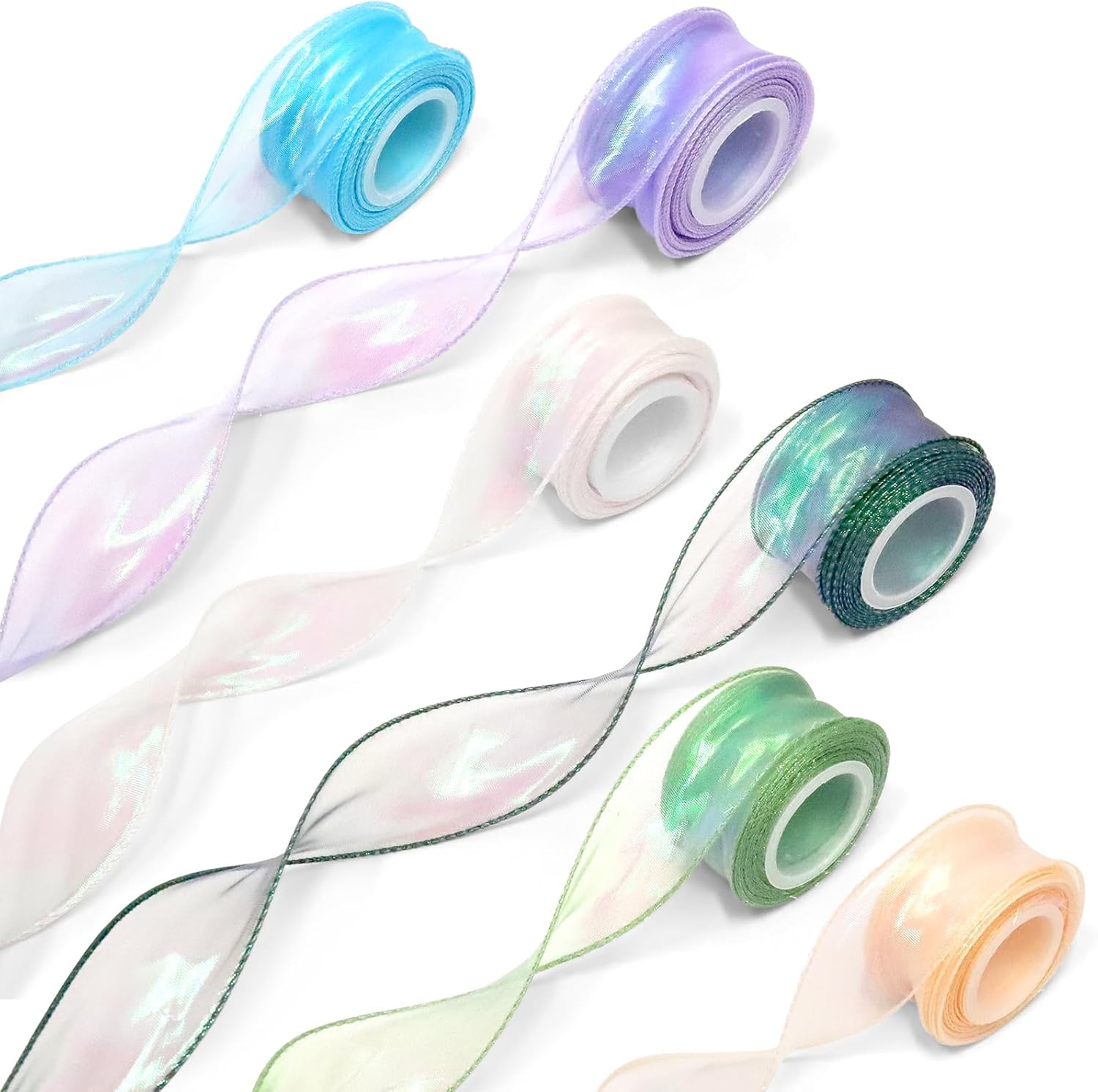 6 Rolls of 40mm Ribbons for Gift Wrapping, Transparent Organza Ribbon ...
