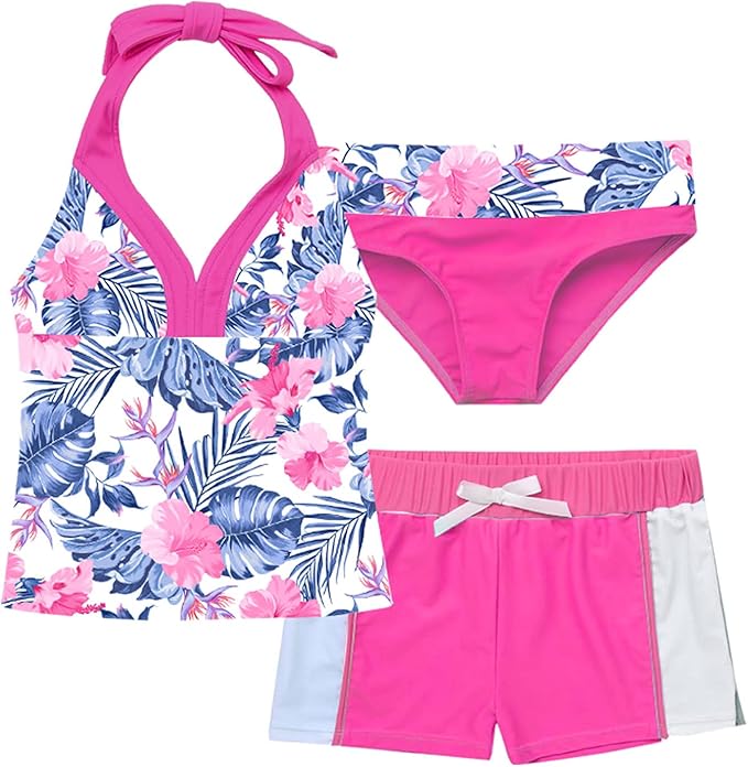 Runhomal Kids Girls Summer Tankini Swimsuit Halter Crop Top with Bottom ...