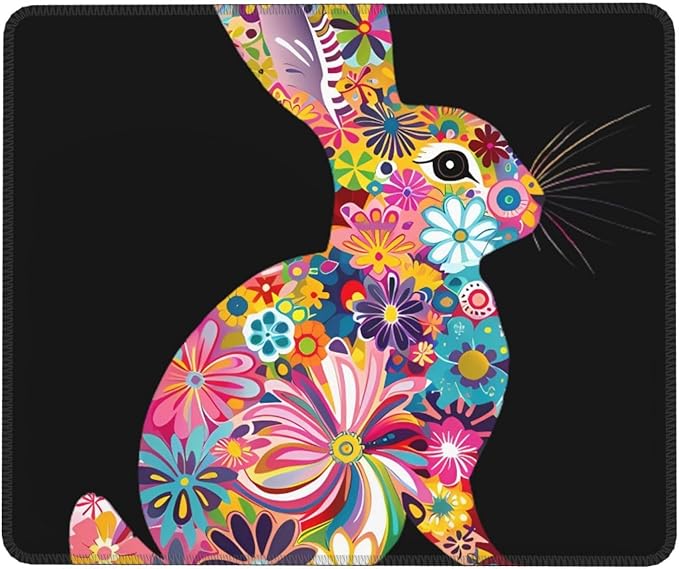 Amazon.com: Colorful Flower Easter Bunny Mouse Pad with Stitched Edge ...