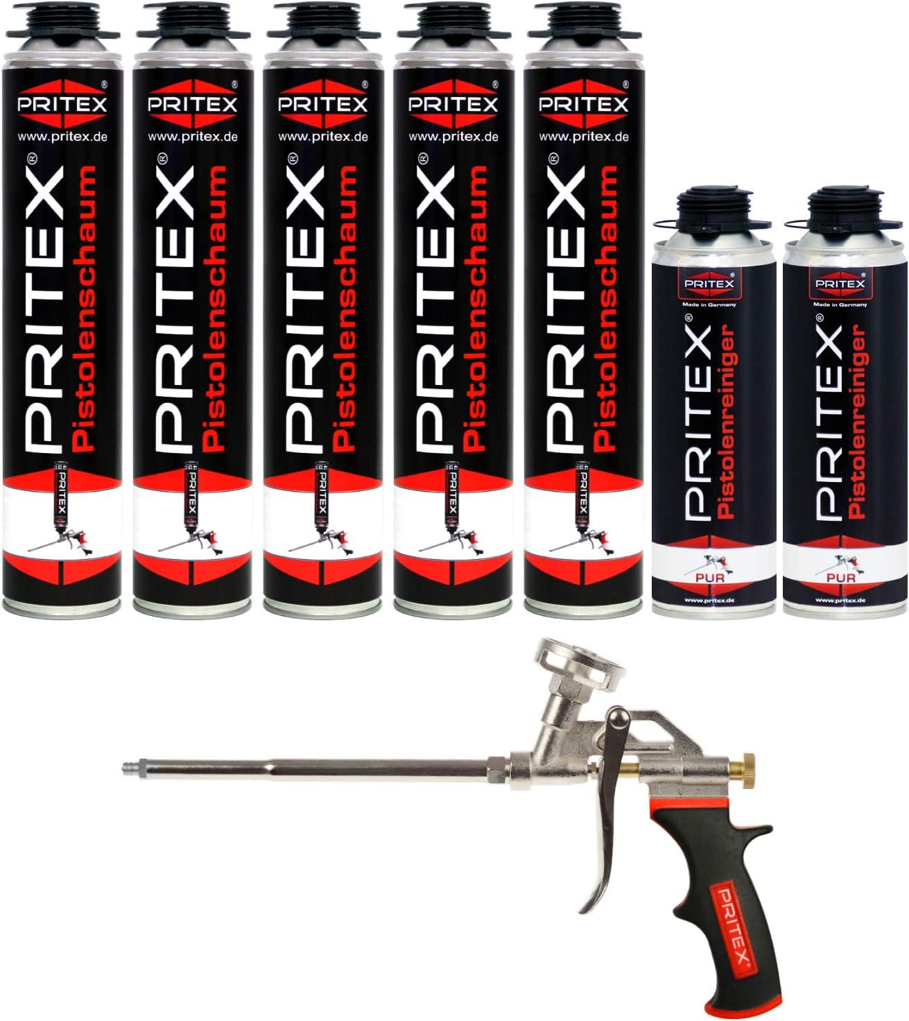 PRITEX – Bauschaum Set aus 5 x 750 ml Pistolenschaum inkl. 2 x 500 ml ...