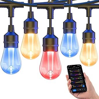 XMCOSY+ Outdoor String Lights Smart, 49Ft RGBCWIC Patio Lights ...