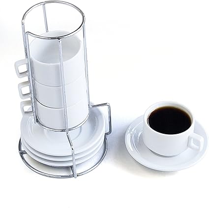 Amazon.com | HIC Kitchen Stackable Espresso Coffee Set, Fine White ...