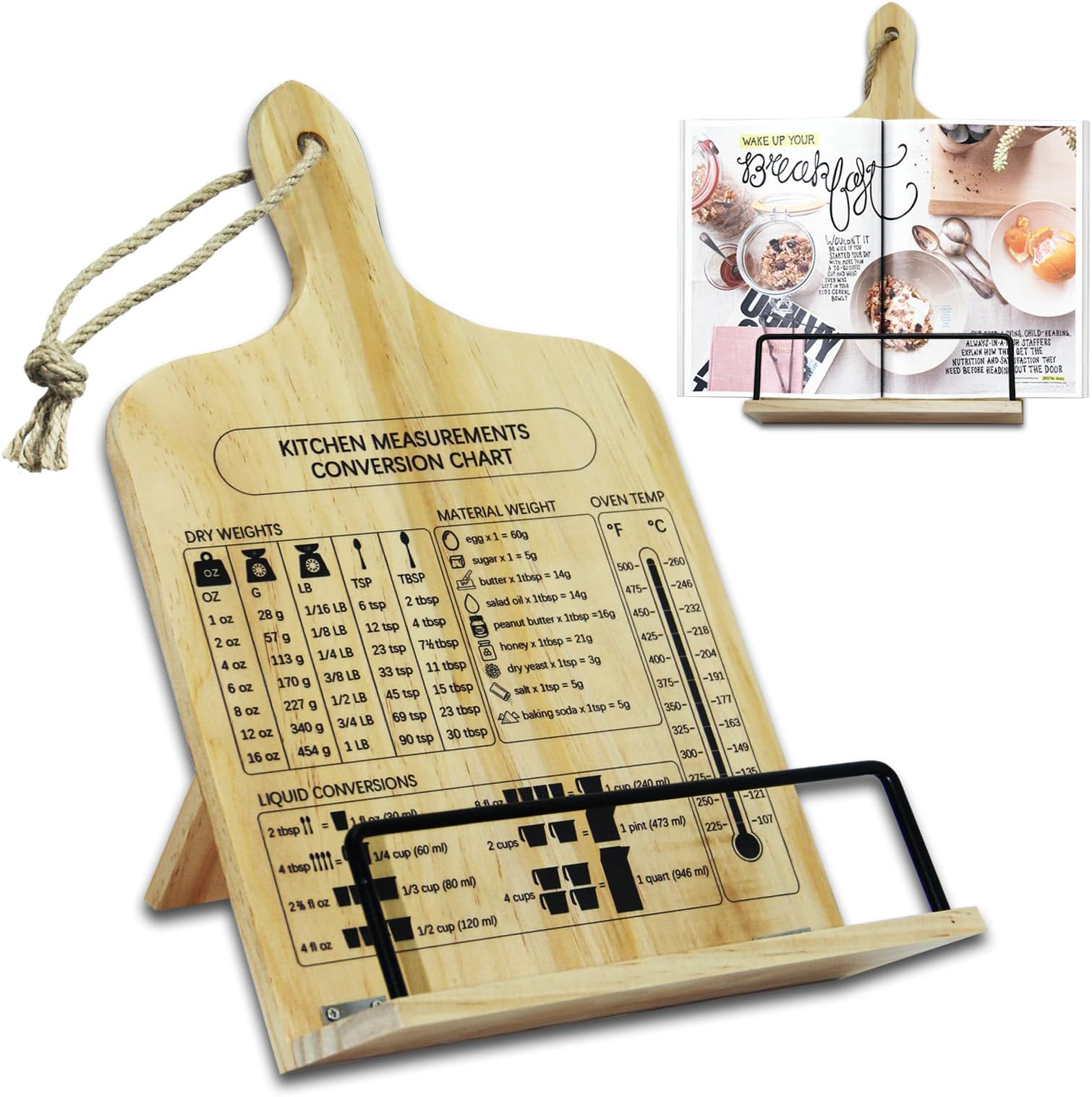 Amazon.com: Cookbook Stand for Kitchen Counter, Wooden Cookbook Holder ...