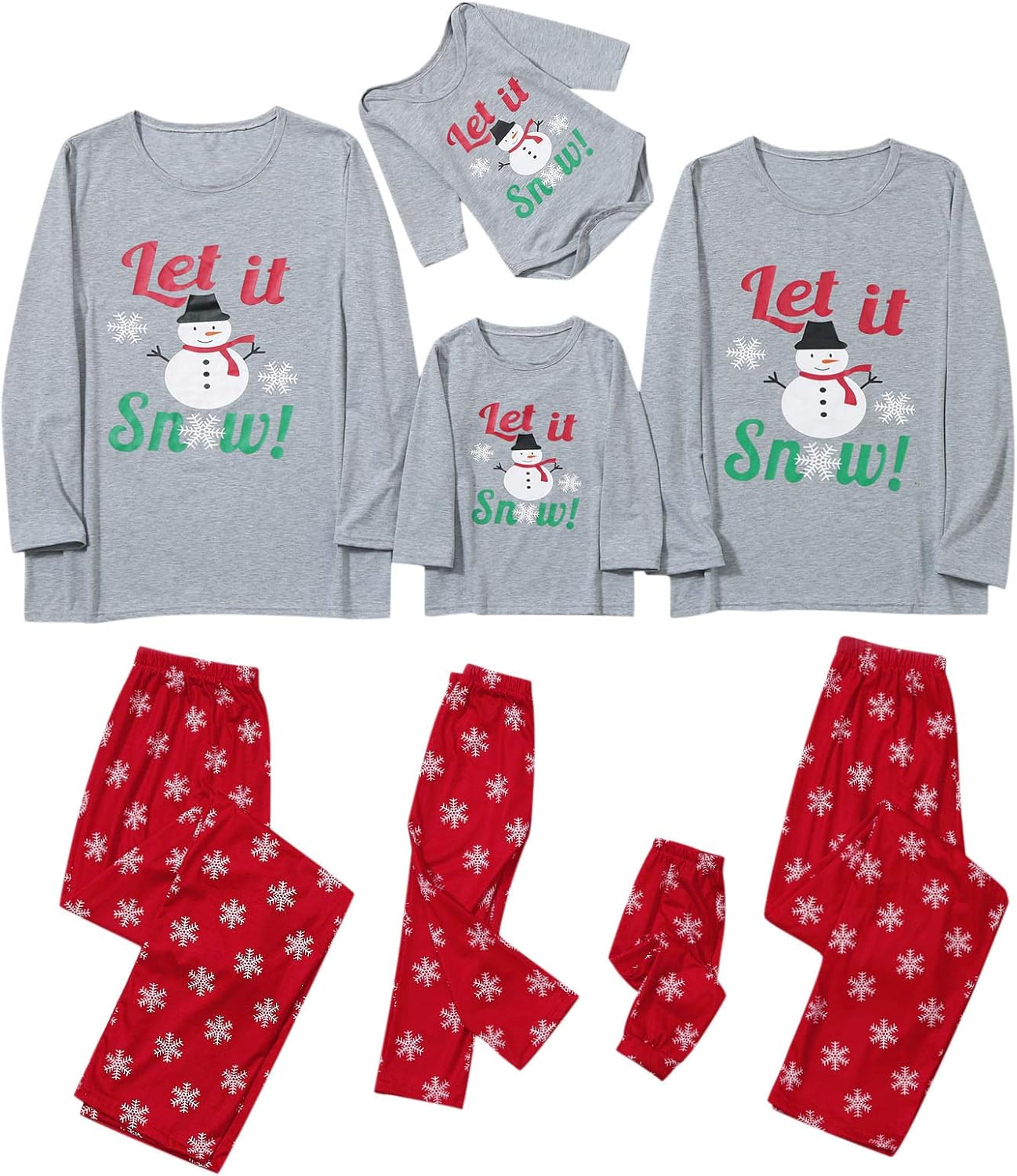 Lei It Snow Christmas Family Pajamas Matching Sets Snowman Snowflake ...