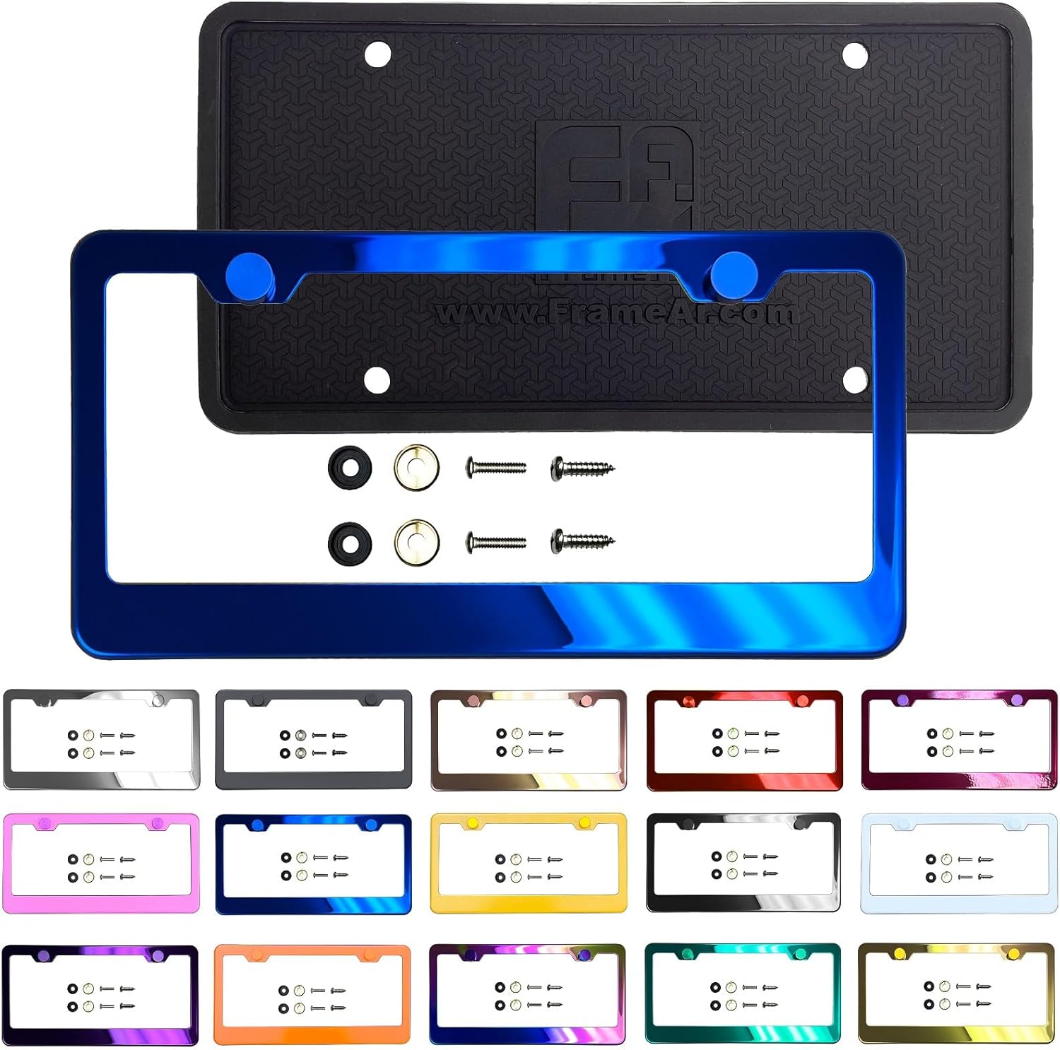 Amazon.com: T304 Stainless Steel License Plate Frame Combo Blue Mirror ...