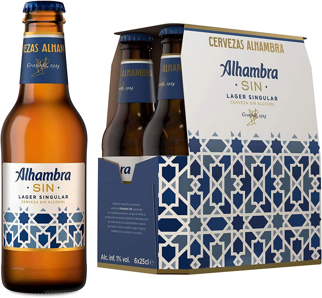 Alhambra Sin Alcohol Singular Cerveza Lager Dorada – Pack de 6 Botellas ...