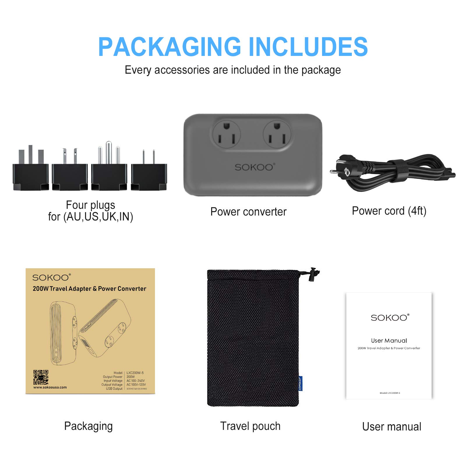 Buy SOKOO 230-Watt Step Down 100-220V to 110V Voltage Converter ...