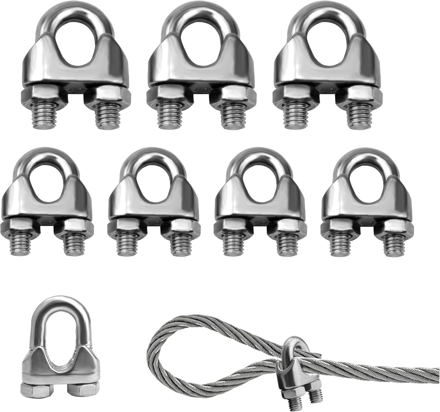 12-Pack Stainless Steel U-Type M8 Cable Clamps with Silver Finish ...