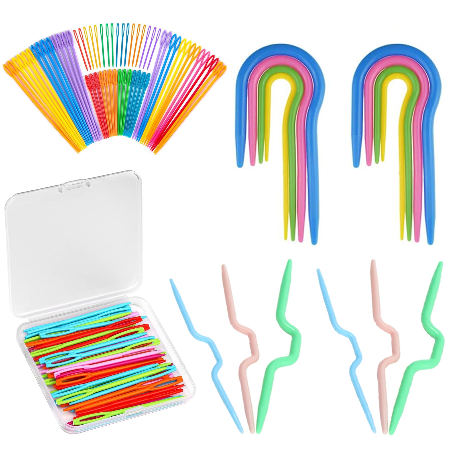 Amazon.com: 74 PCS Cable Stitch Holders Set， Colorful Large Eye Plastic ...