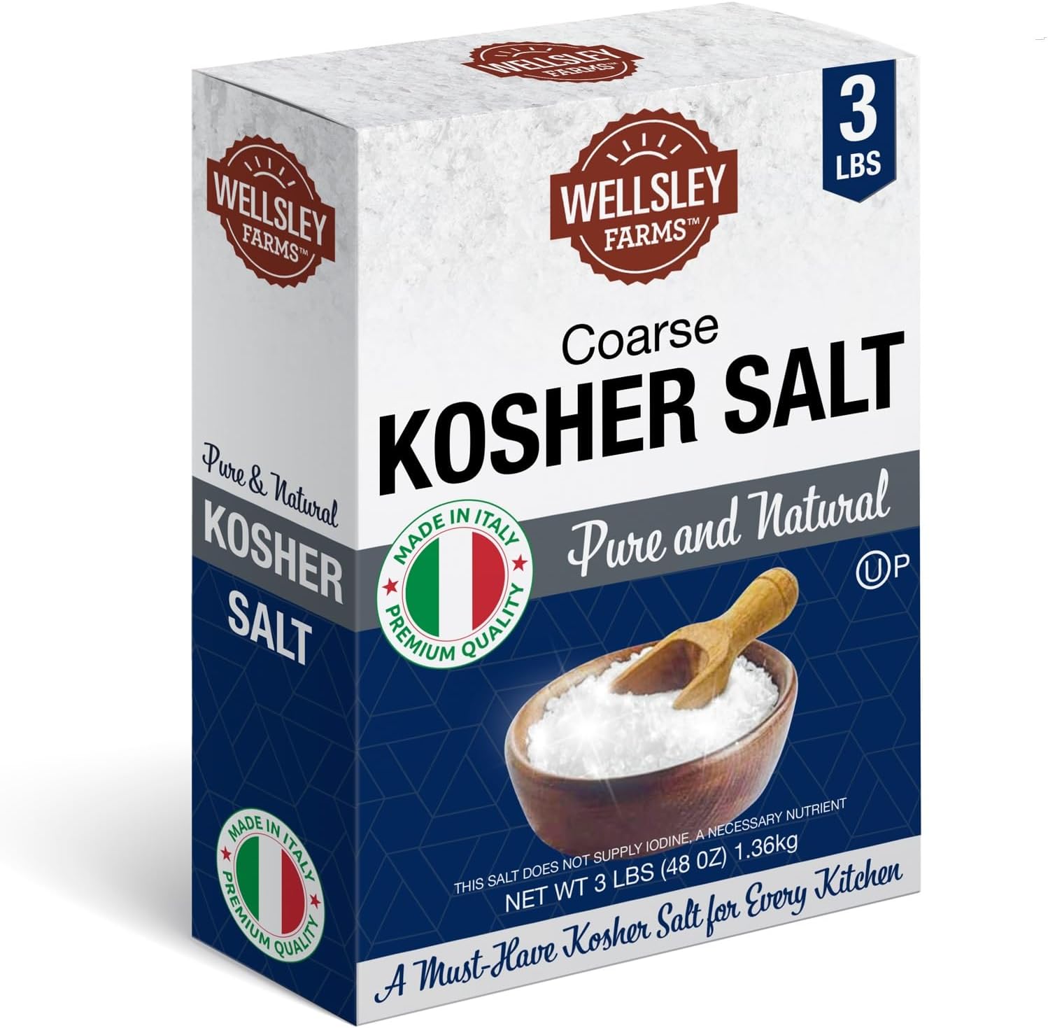 Kosher Salt, Pure & Natural, Large Carton - (3 LBS) - Coarse Kosher ...