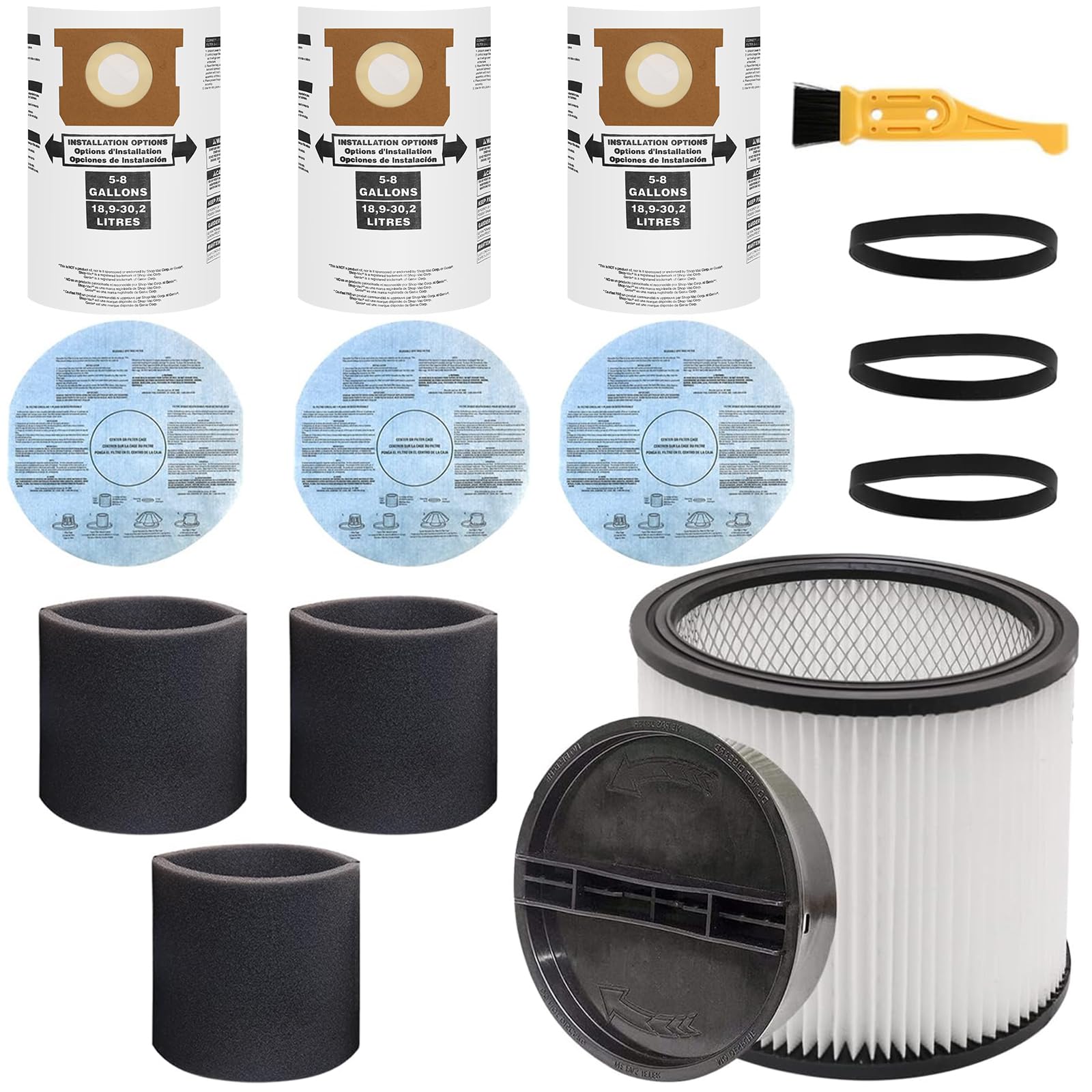 15 PCS Replacement Filter for Shop Vac 90304 90585 90107 Fits Most 5 ...