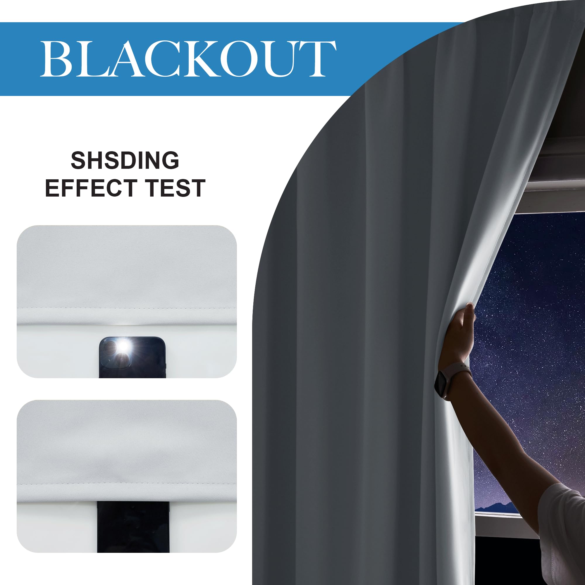 RYB HOME Self Adhesive 100% Blackout Curtains for Bedroom, Portable ...