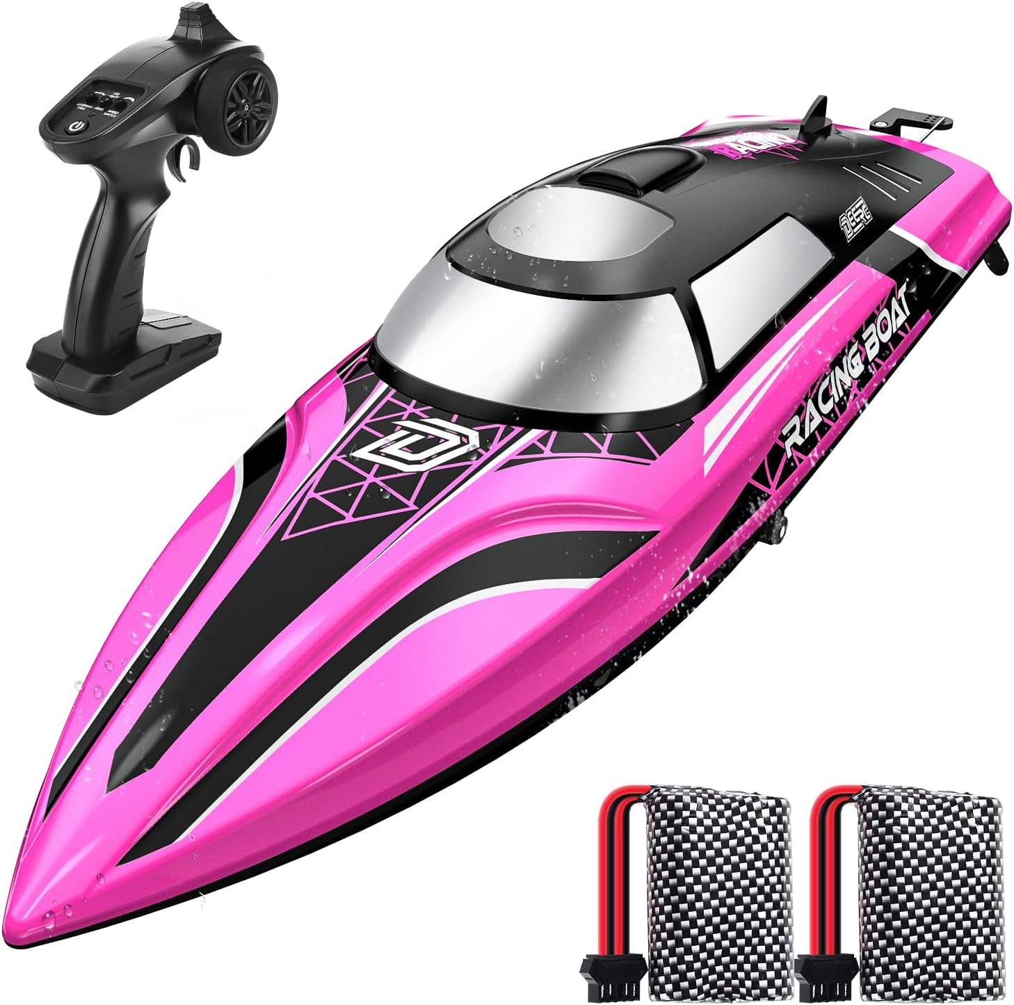 Amazon.com: DEERC Fast RC Boat with LED Light, 30+ Mins, 20+ MPH, Self ...