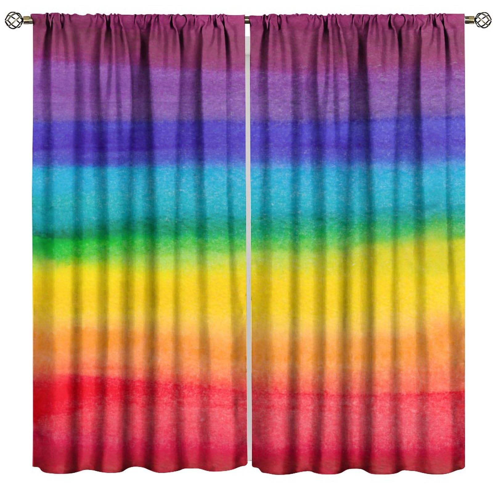 Amazon.com: Colorful Rainbow Curtains, Fantasy Colorful Rainbow Stripe Pattern for Room Decor ...