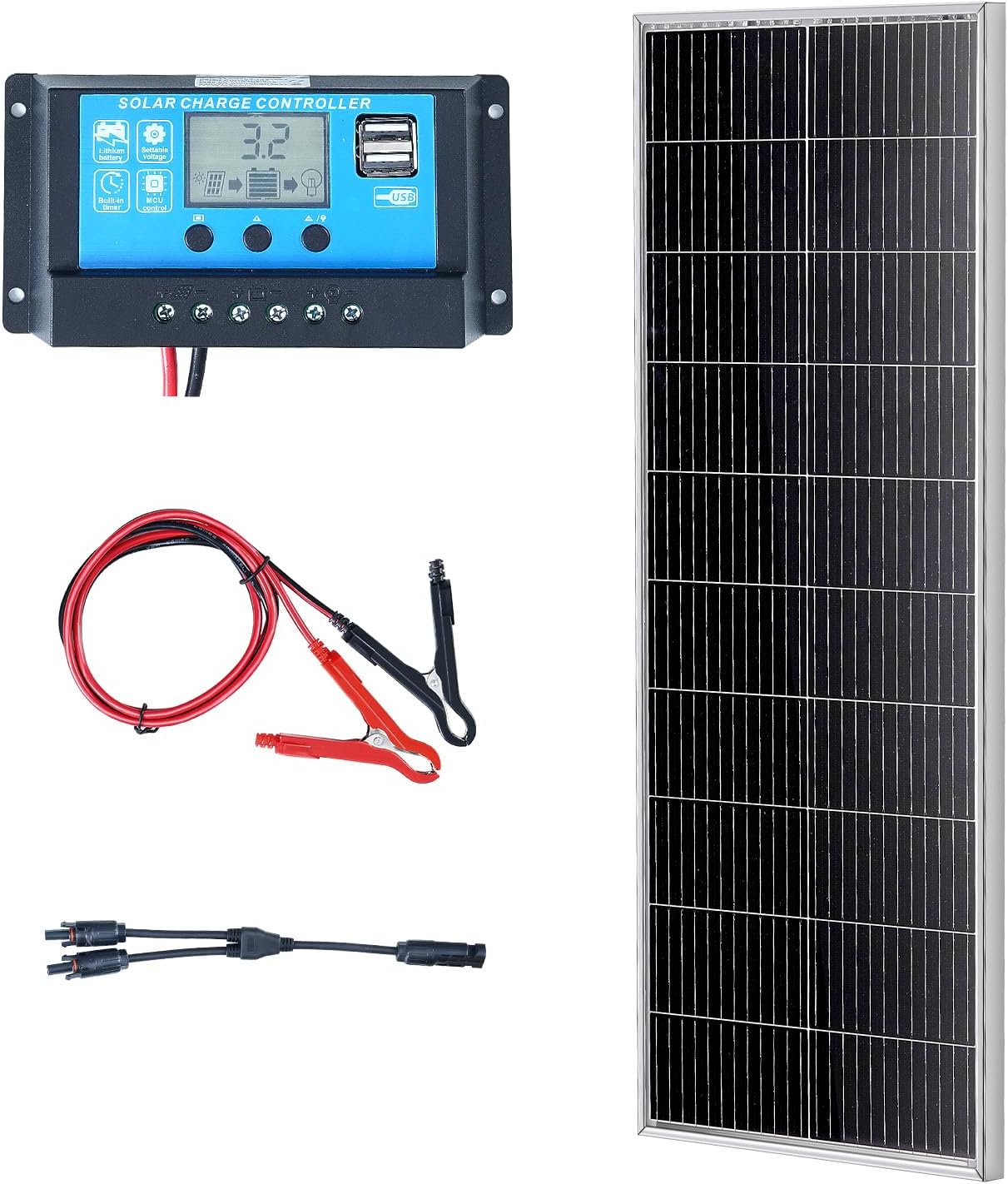 Amazon.com : VEVOR 100W Monocrystalline Solar Panel Kit, 12V ...