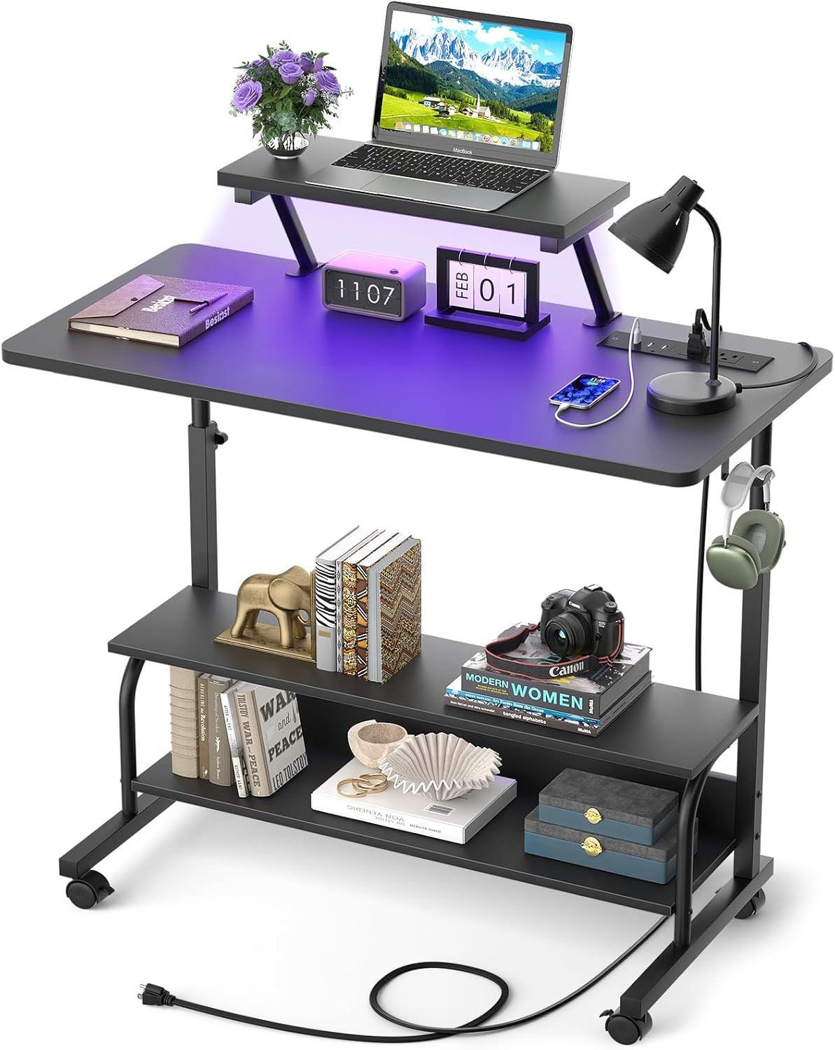 Amazon.com: Height Adjustable Standing Desk with Power Outlets and LED ...