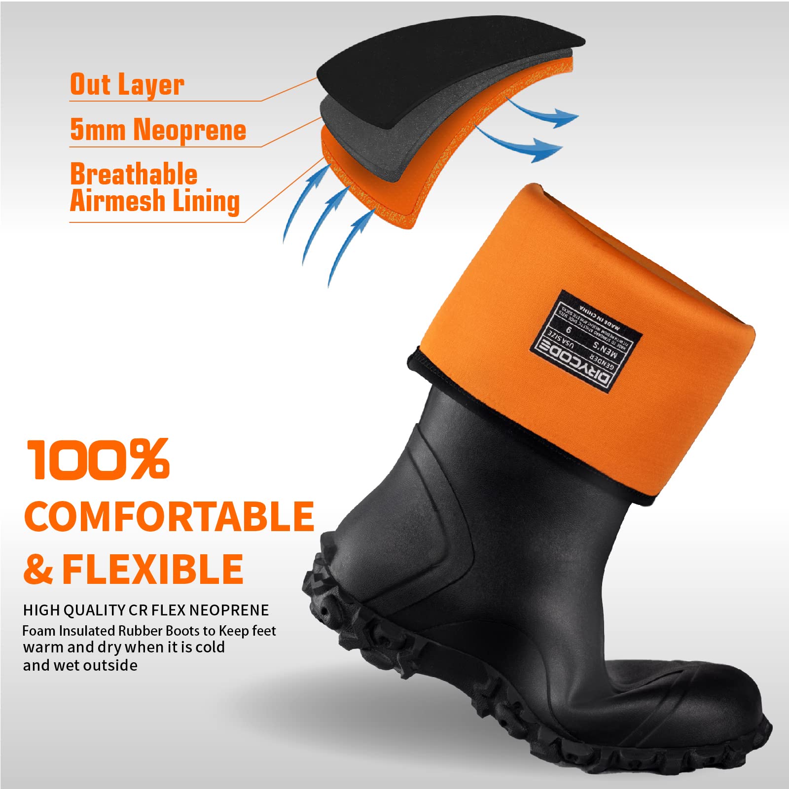 D DRYCODE Work Boots for Men with Steel Shank, Waterproof Rubber Boots ...