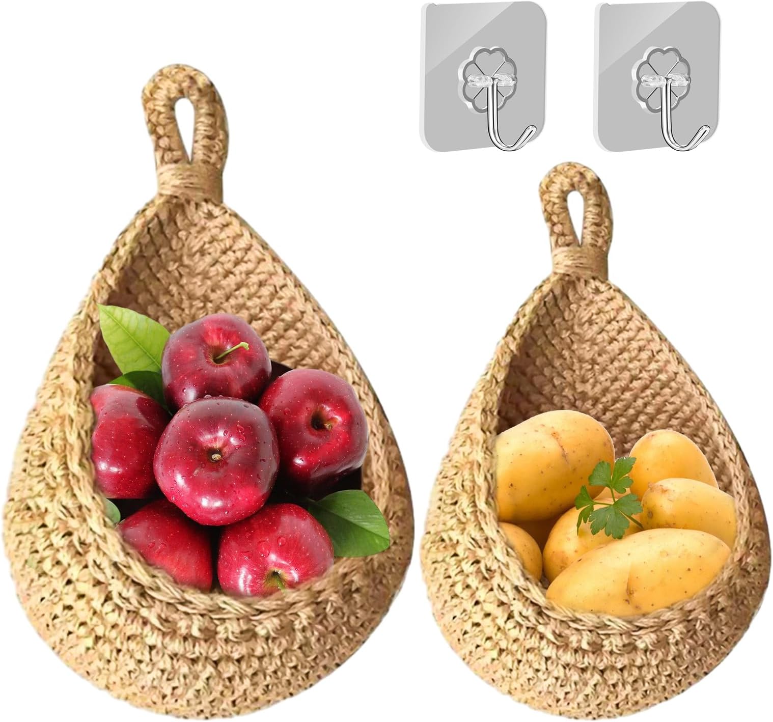 æ— 2er-Pack Seegras Hänge-Pflanzkorb, gewebter Wandkorb mit Griff ...