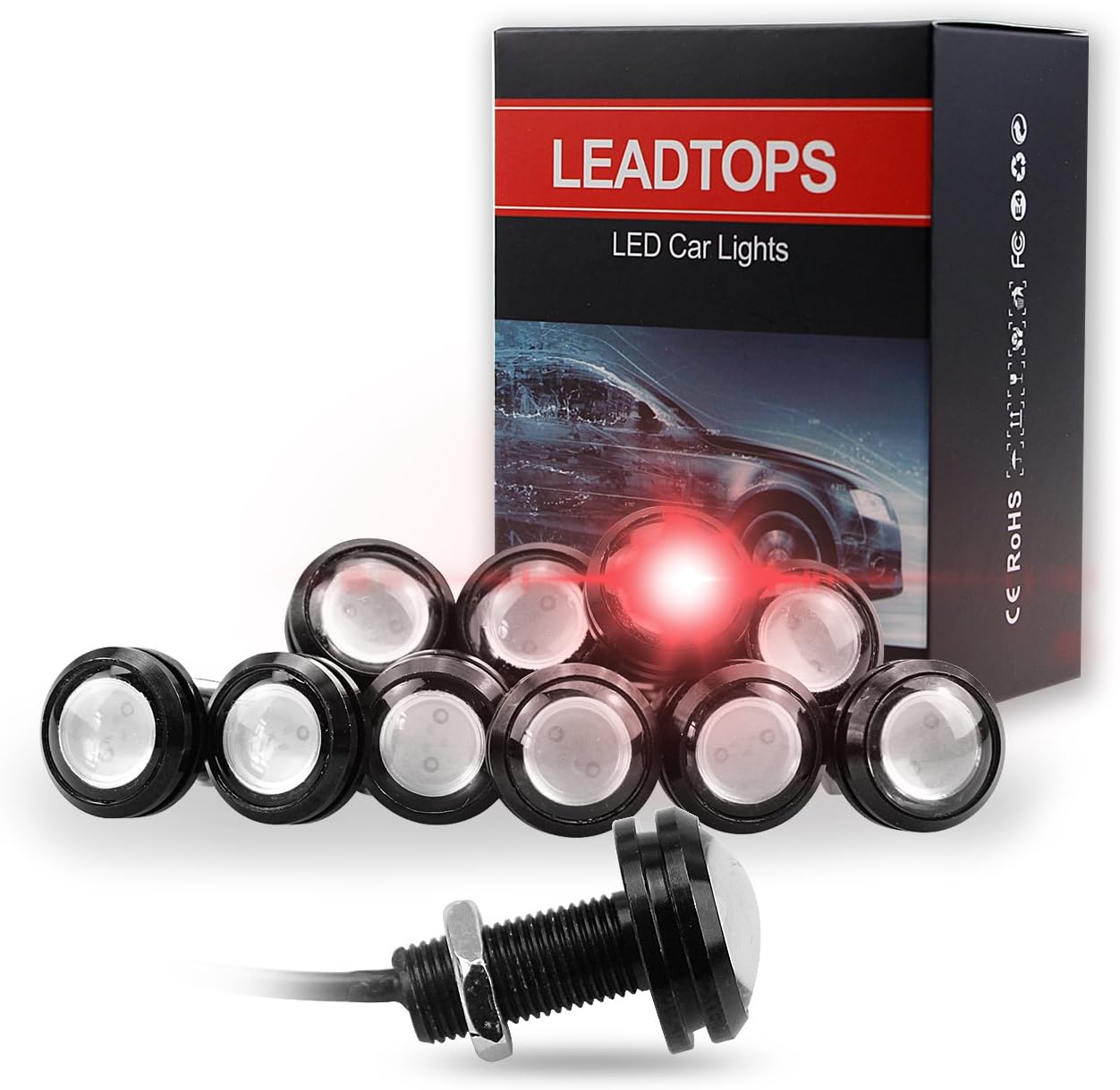 Amazon.com: LEADTOPS 10Pcs 18mm 12V Red Eagle Eye LED Car Fog DRL ...