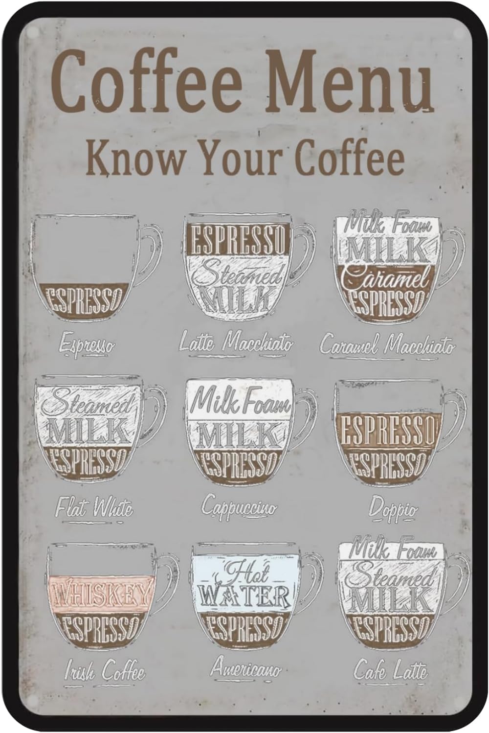 Amazon.com: Vintage Coffee Sign Coffee Menu Know Your Coffee Signs ...