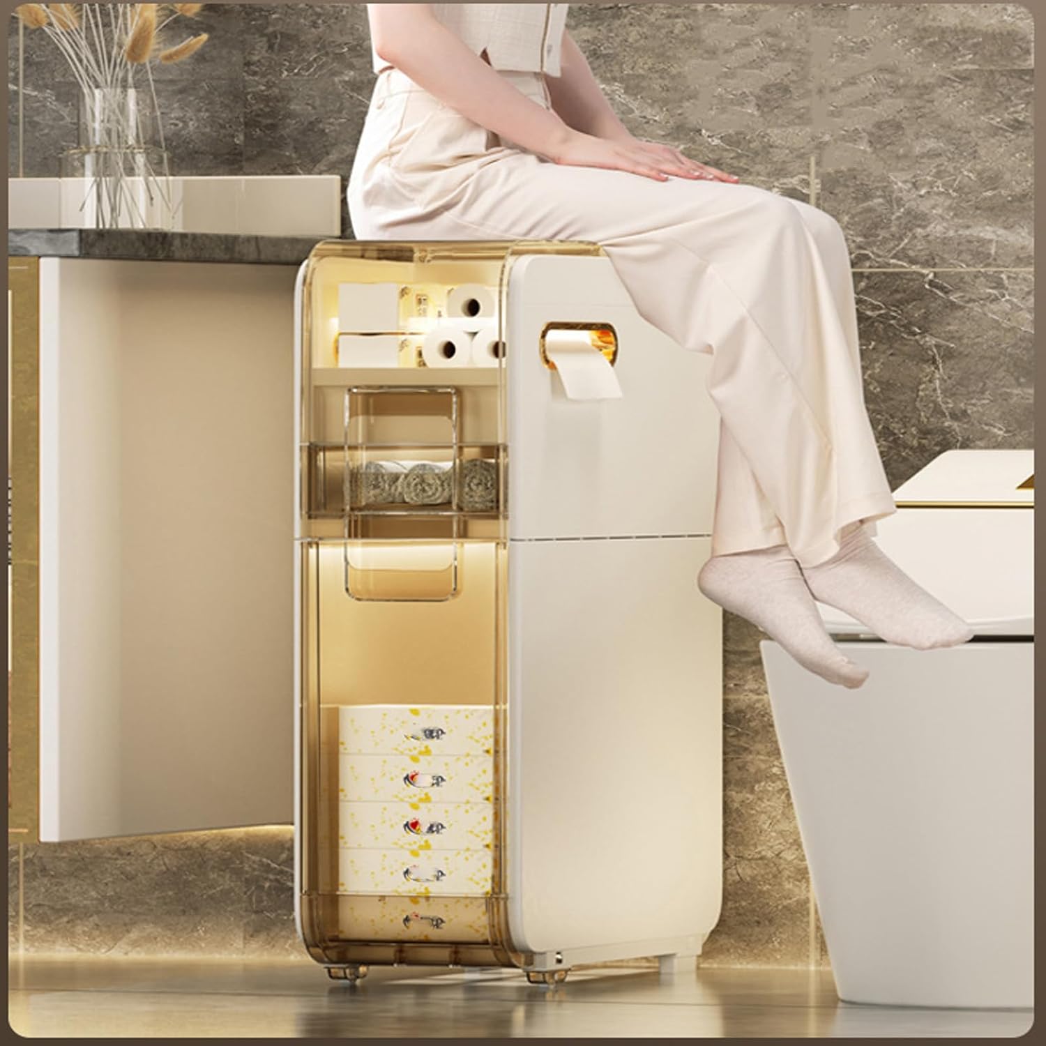 Narrow Slim Rolling Storage Cabinet with Drawers Plastic nizer Bin on ...