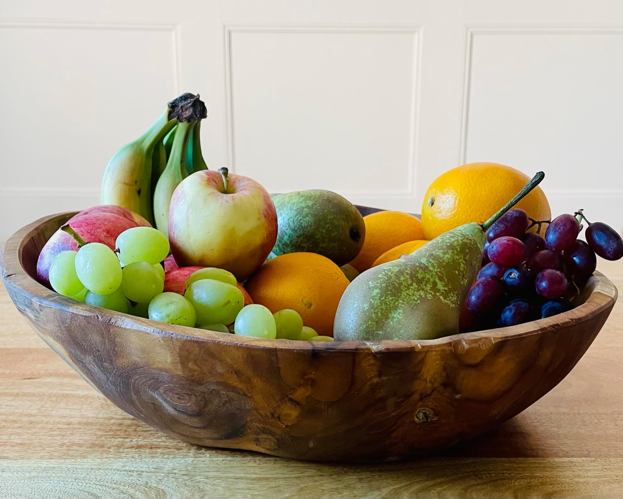 Teak Root Long Bowl 35cm Antique Rustic Kitchen Hand Carved Wood Fruit ...