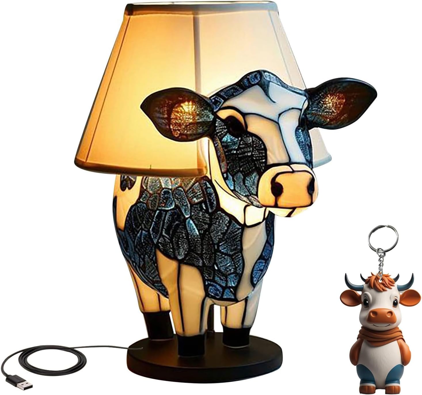 WUPKL Cow Lamp, Stained Glass Cow Lamp, Highland Cow Lamp, Animal Table ...