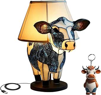 WUPKL Cow Lamp, Stained Glass Cow Lamp, Highland Cow Lamp, Animal Table ...