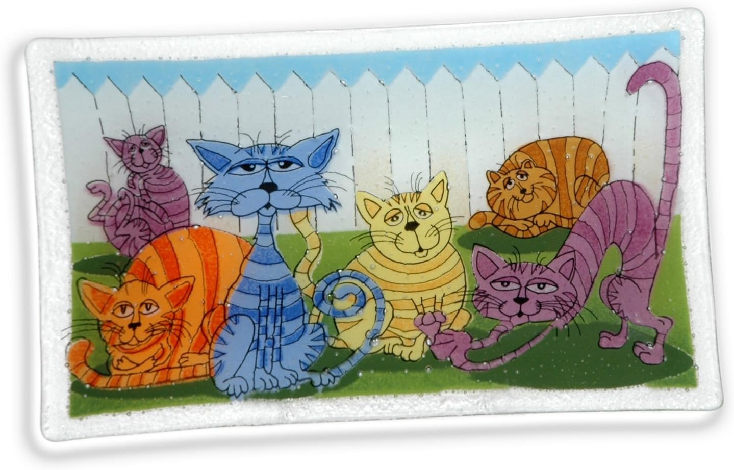 Amazon.com | Peggy Karr Glass Hand Crafted Alley Cats Rectangular Tray ...