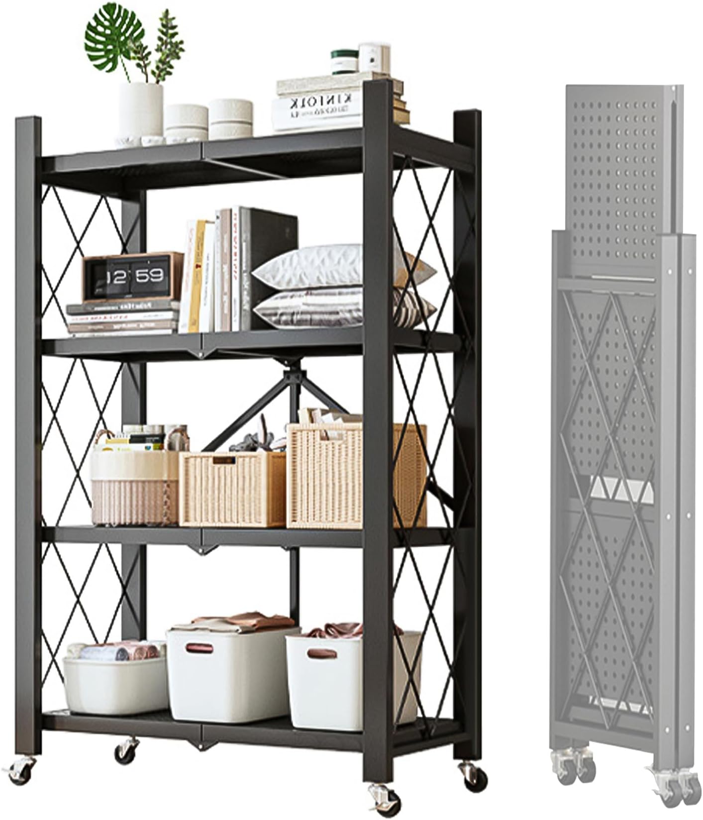 Amazon.com: Organize It All Foldable Metal Rack with Wheels ...