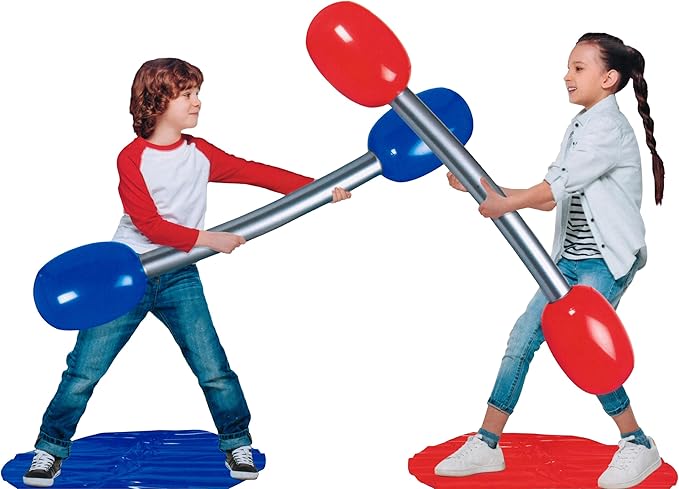 Inflatable Gladiator Battle Duel Sticks & Podium Mats Game Set for Kids ...