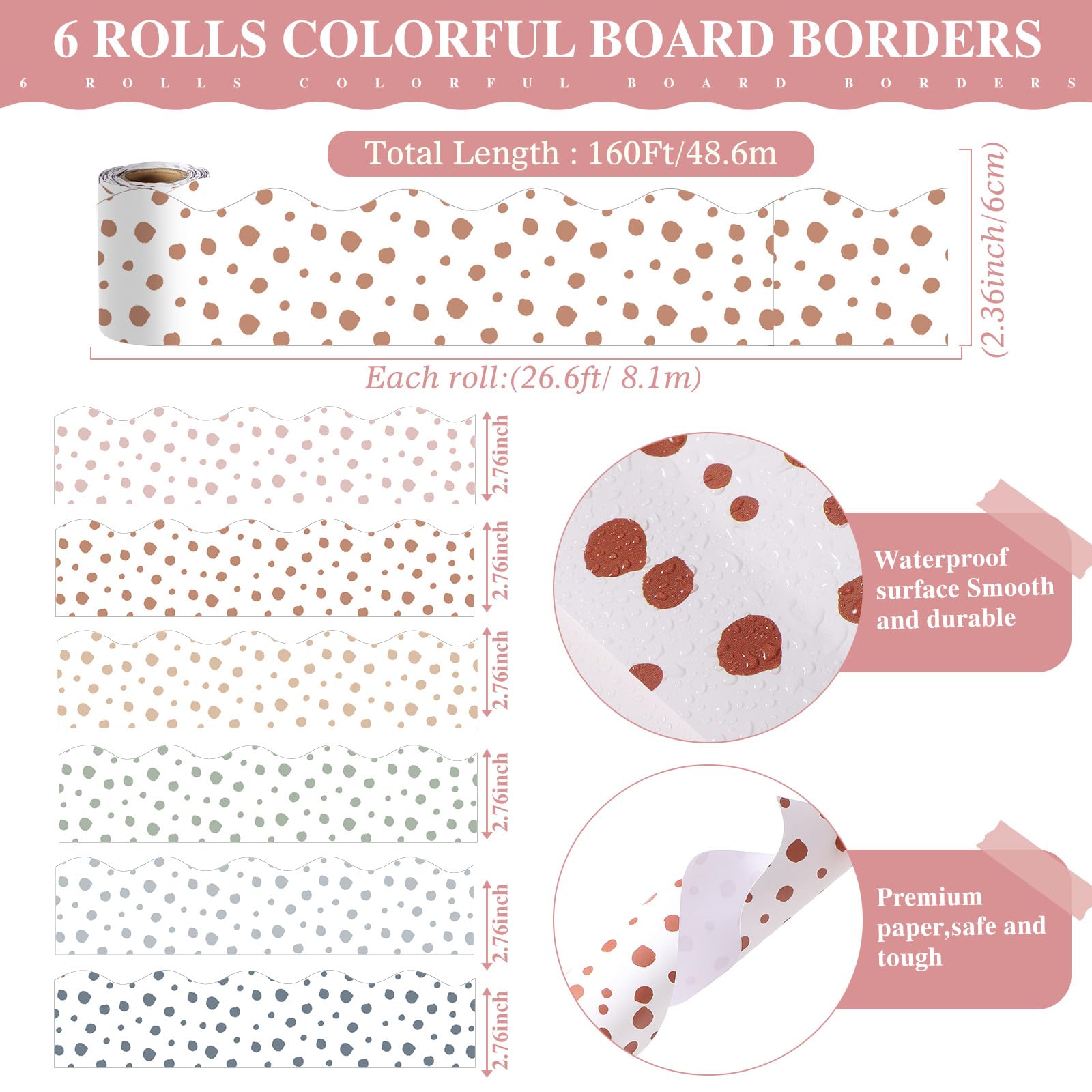 Snapklik.com : 160ft Boho Dots Border For Bulletin Board, Polka Dot ...