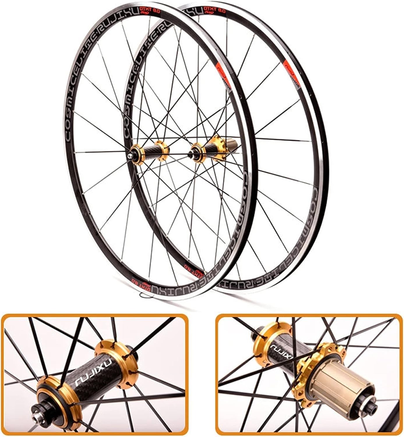 Amazon.com: RUJIXU Road Bike Wheelset 700c 30mm Rim V/C Brake Quick ...