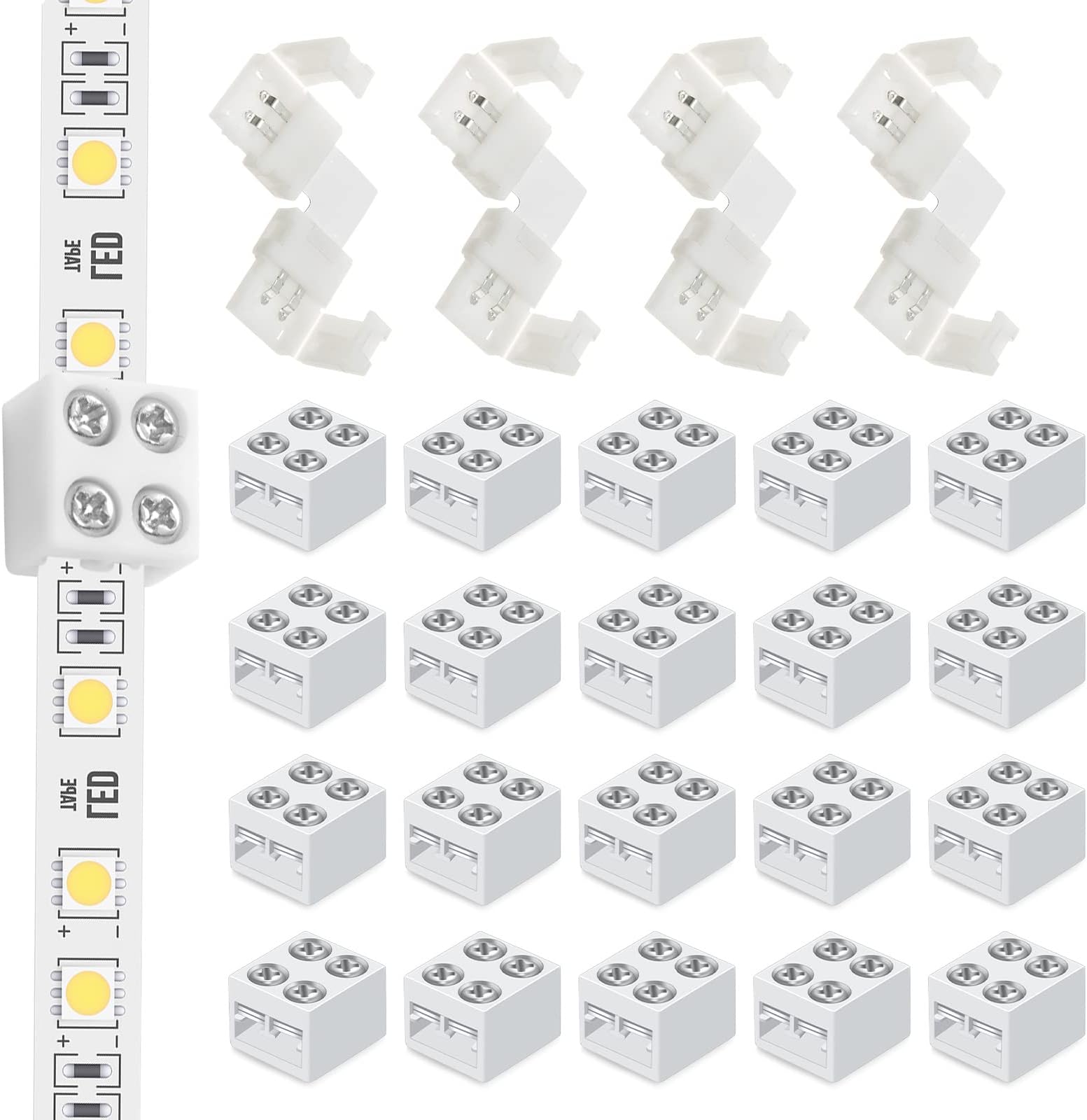 20 Pcs LED Tape Light Connectors 4 Pcs L Shape 2 Pin LED Connectors for ...