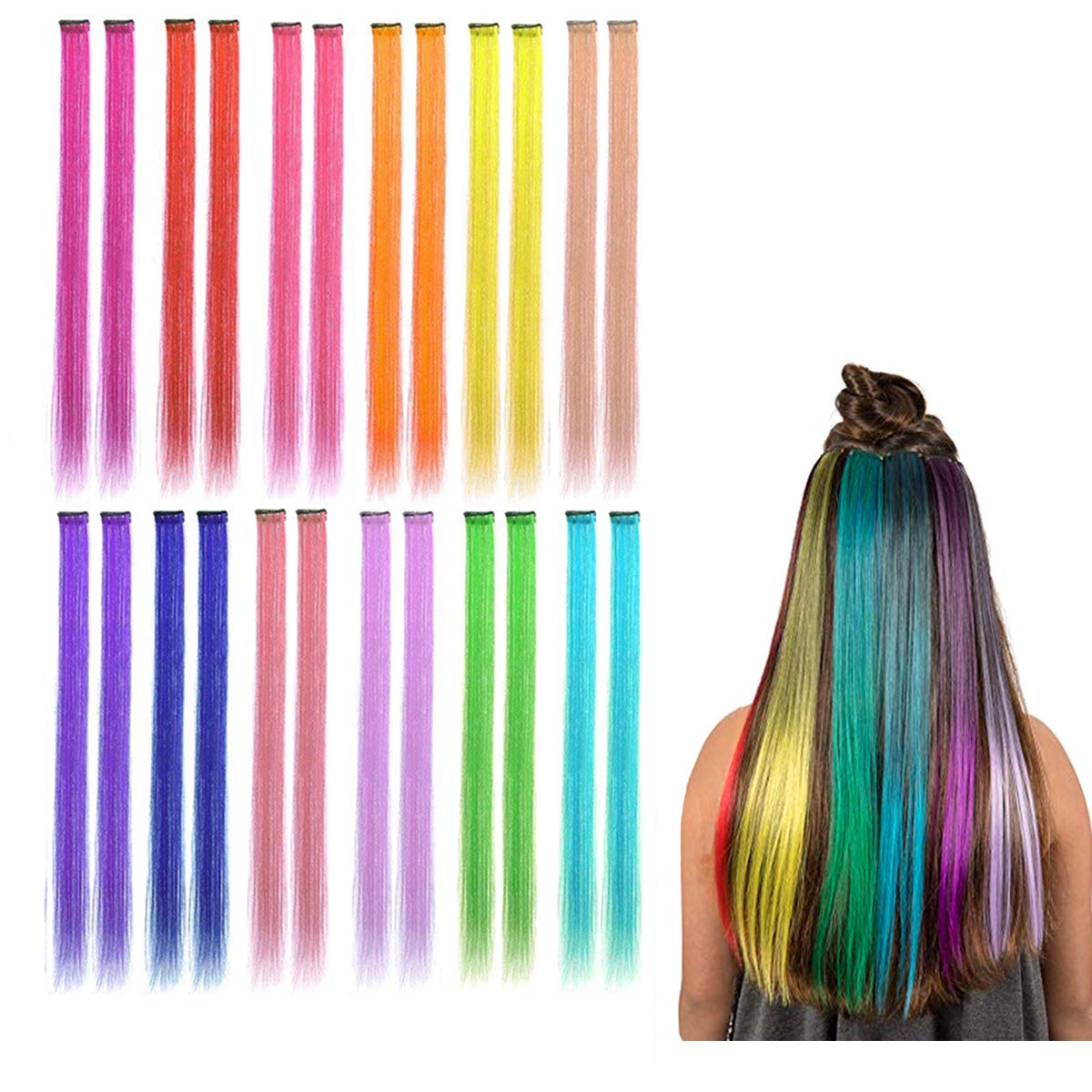 Amazon.com : 24 PCS Colored Hair Extensions 20 inch Colorful Clip in ...