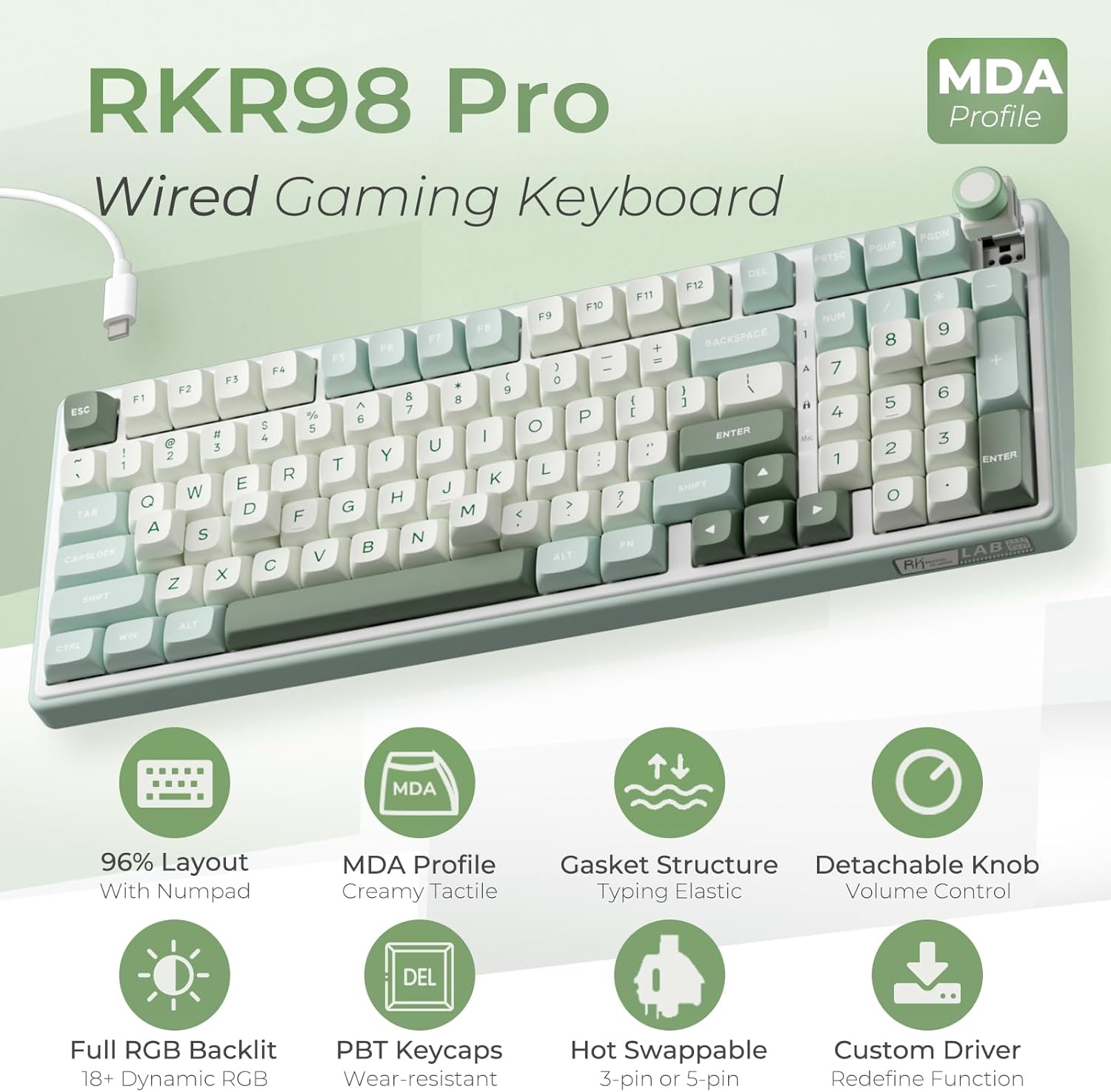 RK ROYAL KLUDGE R98 Pro Creamy Mechanical Keyboard, 96% Wired Gaming ...