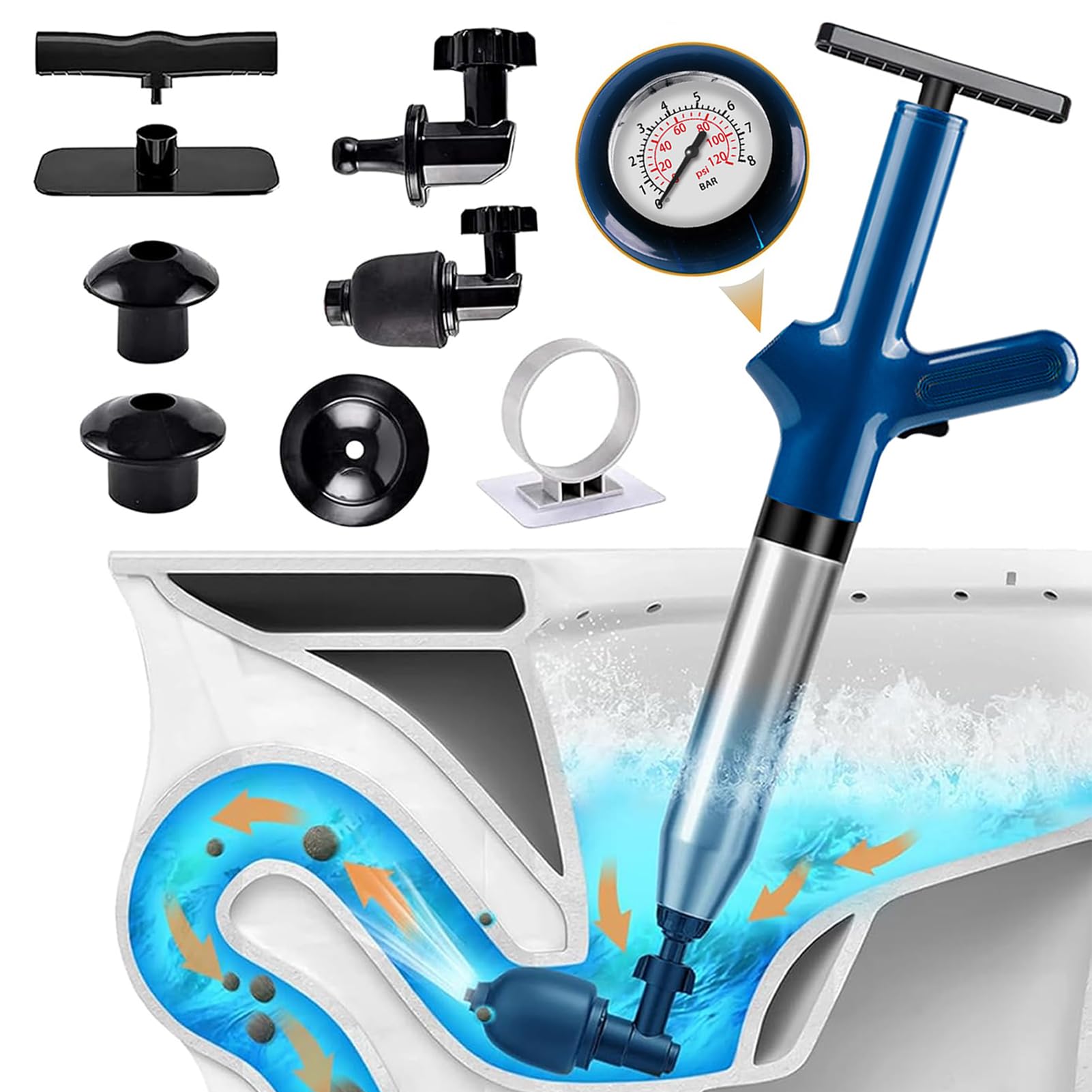 Toilet Plunger Blaster, Toilet Snake Drain Clog Remover, High-Pressure ...