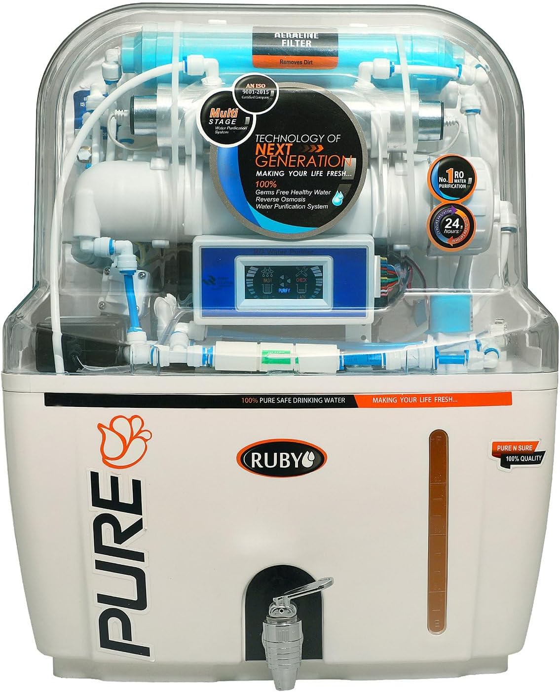 Ruby Water Purifier RO+UV+UF+TDS+MAT with AutoFlush & Display 6 Stage Purification and 12 litres ...